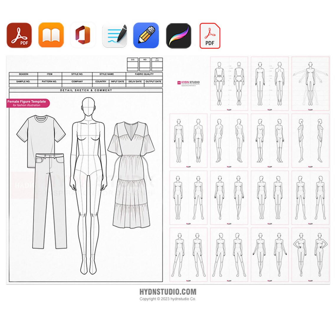 Fashion Illustration Template 47 Poses | A4 Digital Download & Print ...