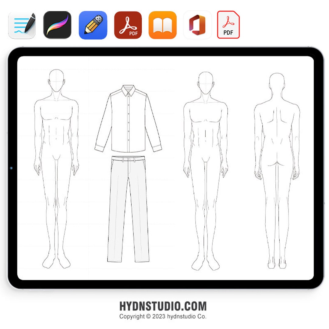Men's Fashion Figure Templates A4 Size, 8 Pages - Etsy