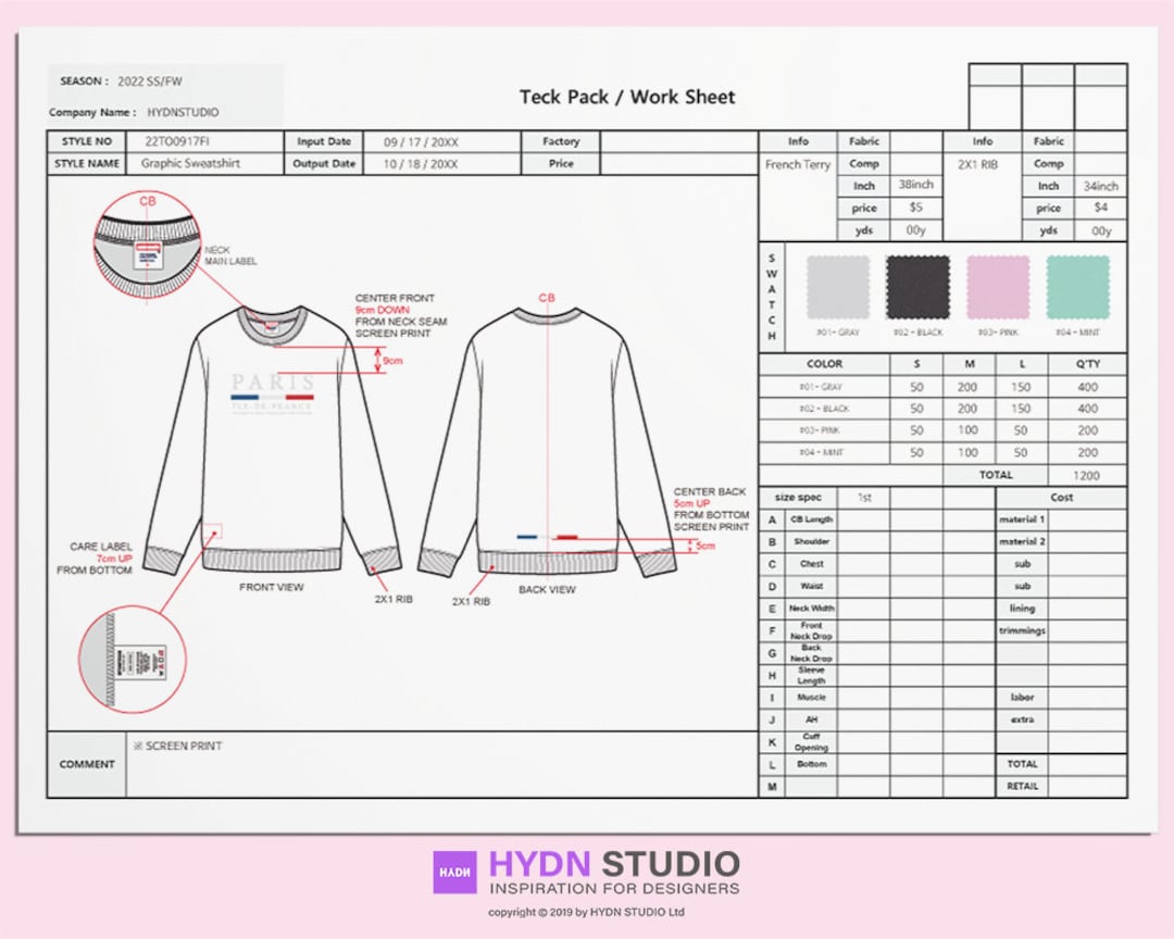 Tech Pack Template english A4 Size 06 / Technical Drawings / Fashion ...