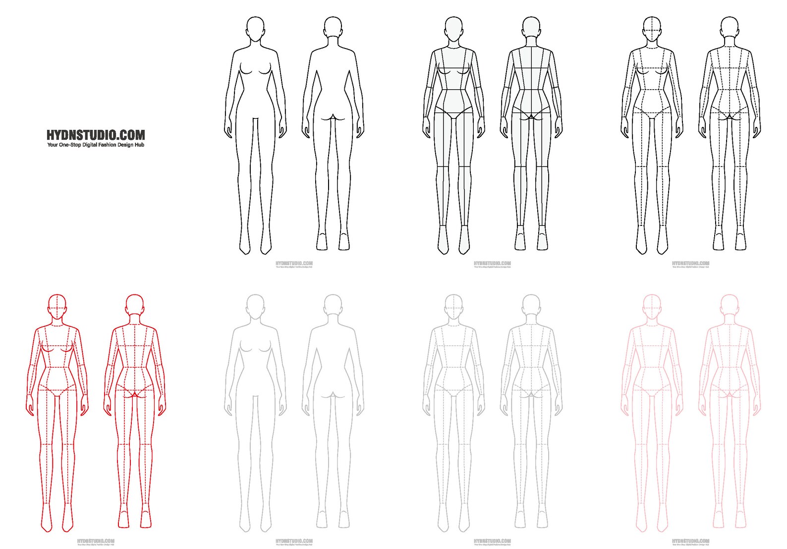 A4 Female Fashion Design Figure Template for Sketching and ...