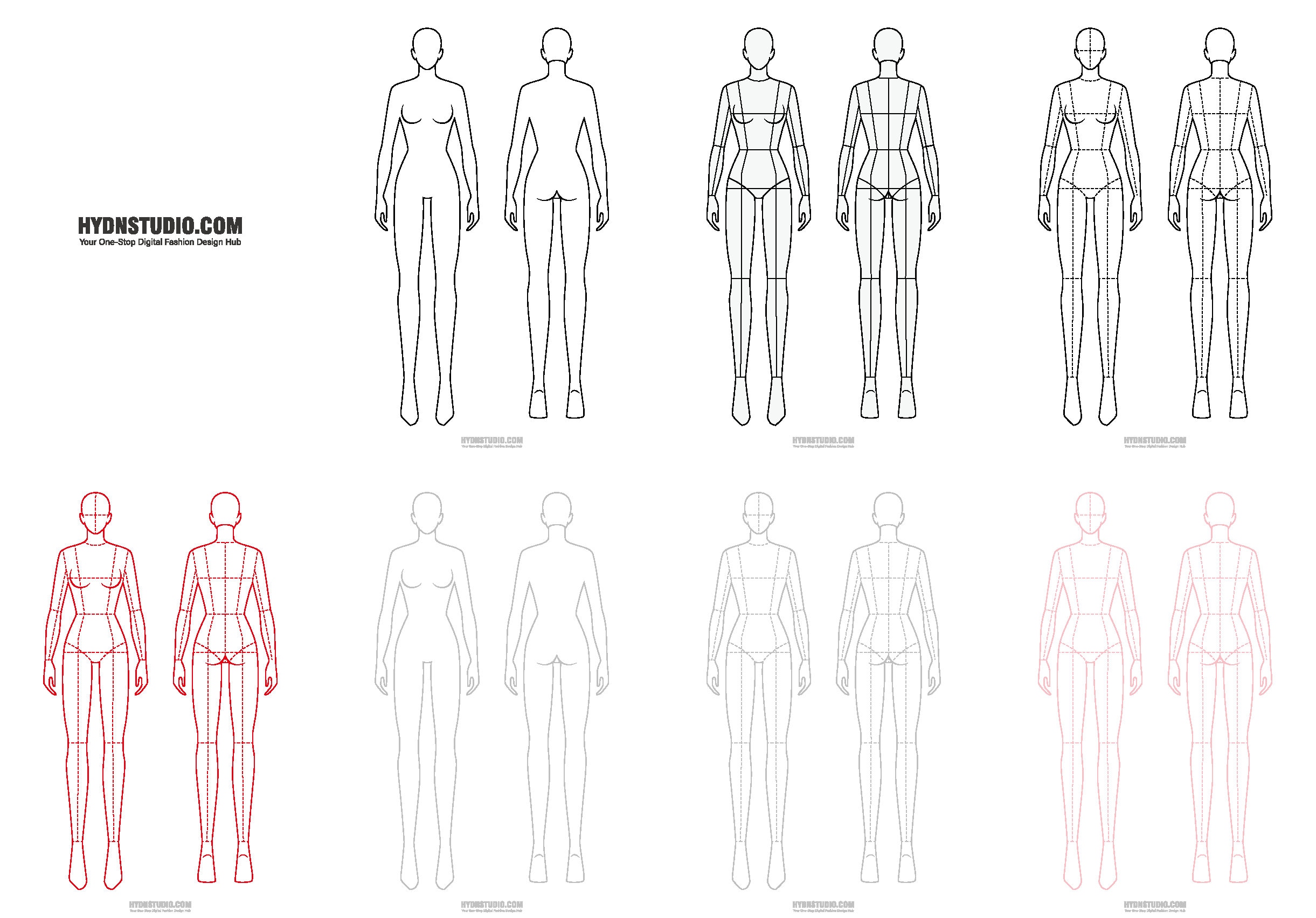A4 Female Fashion Design Figure Template for Sketching and ...
