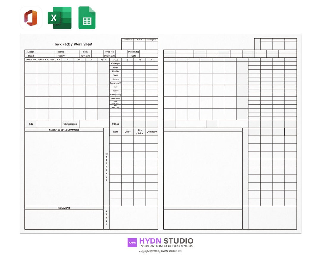 Tech Pack Design Template English 08 excel / Fashion Flats - Etsy