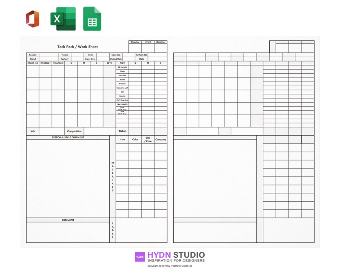 Tech Pack Design Template English 08 (excel) / Fashion Flats, Fashion ...