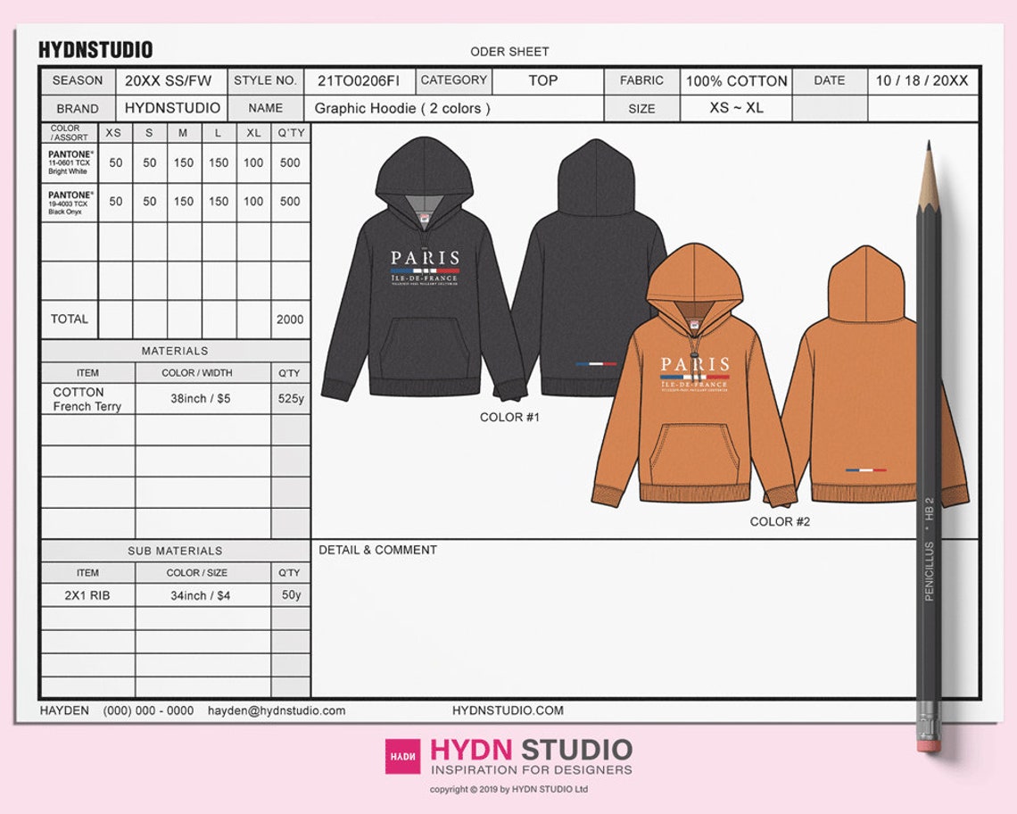 Hoodie Tech Pack TechPack Template Technical Drawings Etsy