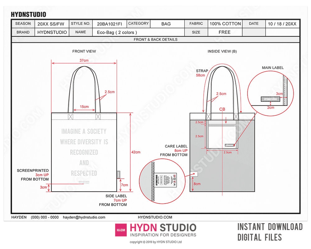 Eco-bag (tote Bag) Tech Pack / Techpack Template / Technical Drawings ...