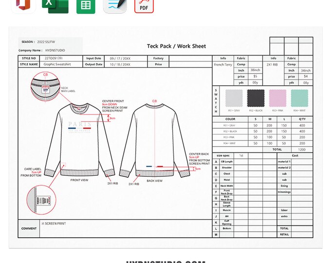 Tech Pack Template (english A4 Size) 02 / Technical Drawings / Fashion ...