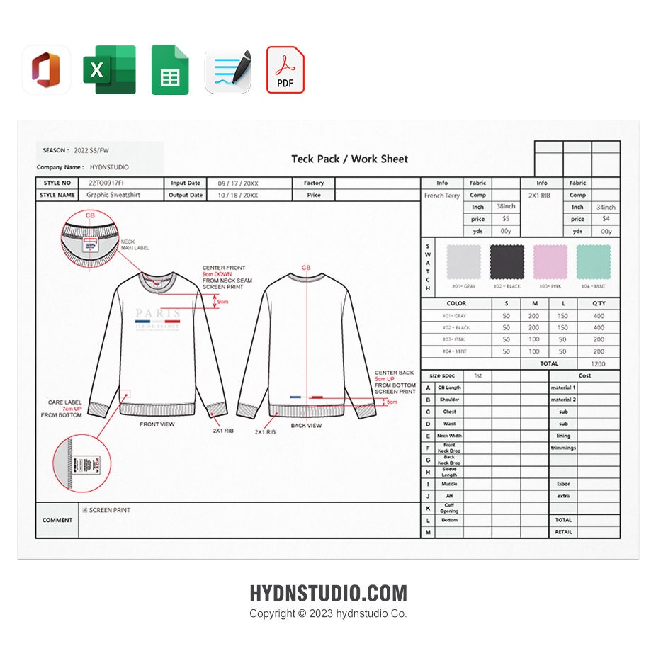 Tech Pack Template (english A4 Size) 06 / Technical Drawings / Fashion ...