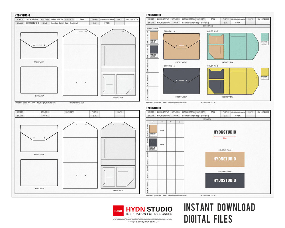 Clutch Bag Tech Pack / TechPack template / Technical Drawings | Etsy