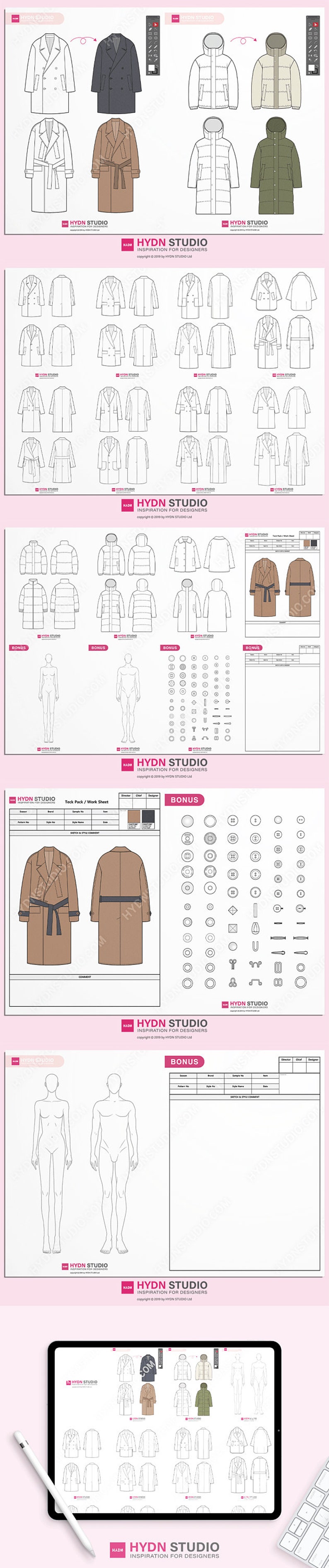 Vector Coat Outer Down Jacket Design Set 22 Style Vector Outer Designs ...