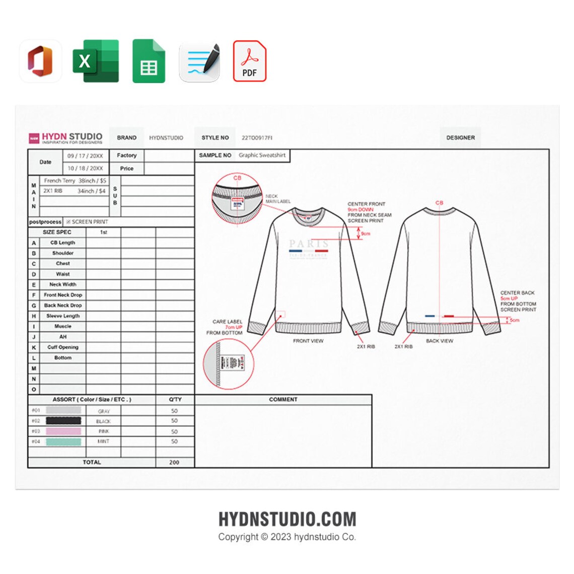 Tech Pack Template (english A4 Size) 04 / Technical Drawings / Fashion ...