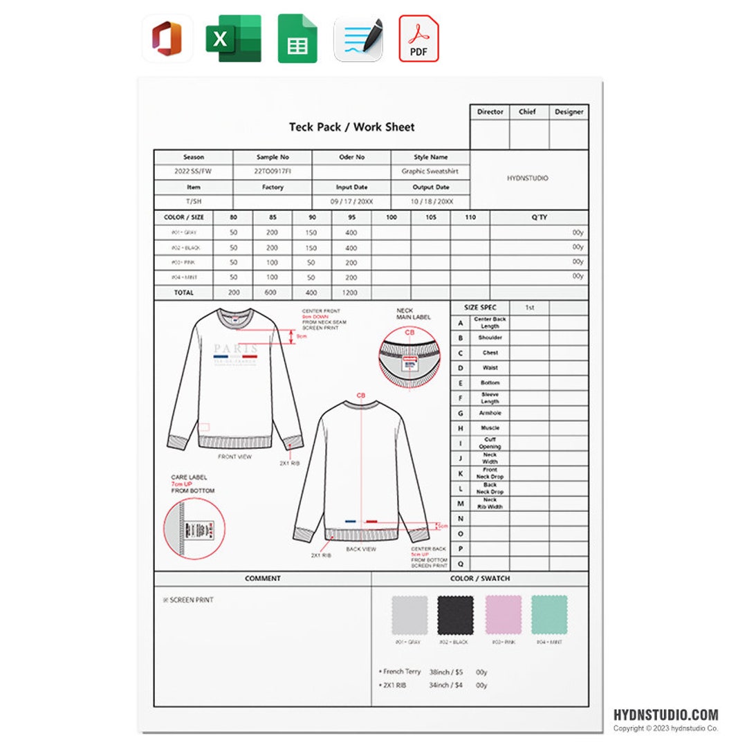 Tech Pack Template (english A4 Size) 09 / Technical Drawings / Fashion ...