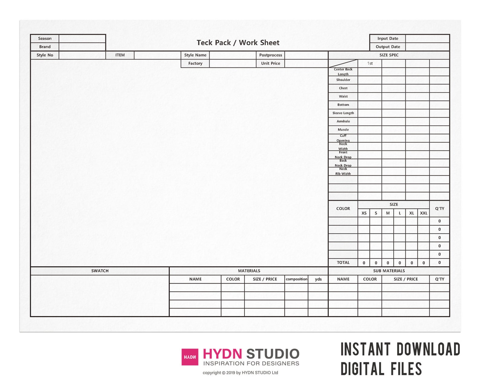 Tech Pack Template (english A4 Size) 01 / Technical Drawings / Fashion ...