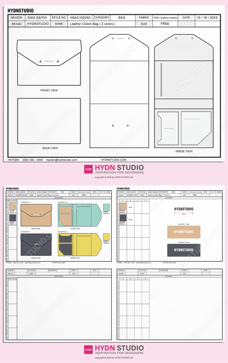 Clutch Bag Tech Pack / Techpack Template / Technical Drawings / Fashion ...