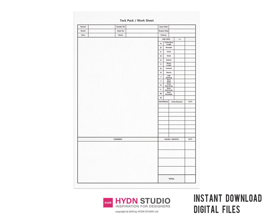 Tech Pack Template english A4 Size 08 / Technical Drawings / Fashion ...