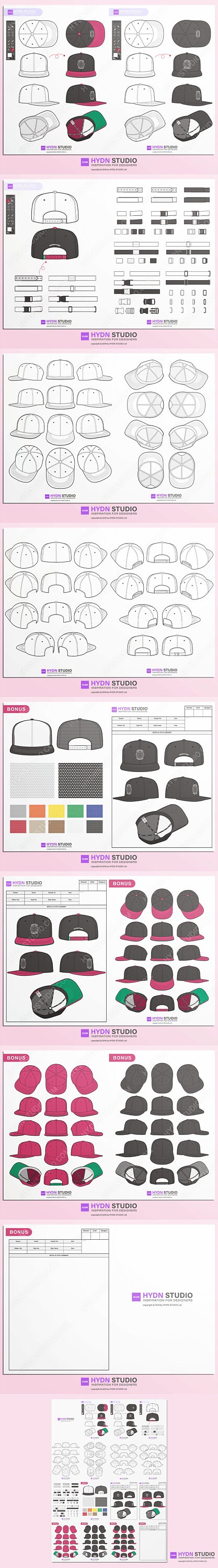 Vector Apparel Snapback Cap Design Templates Pack - Etsy