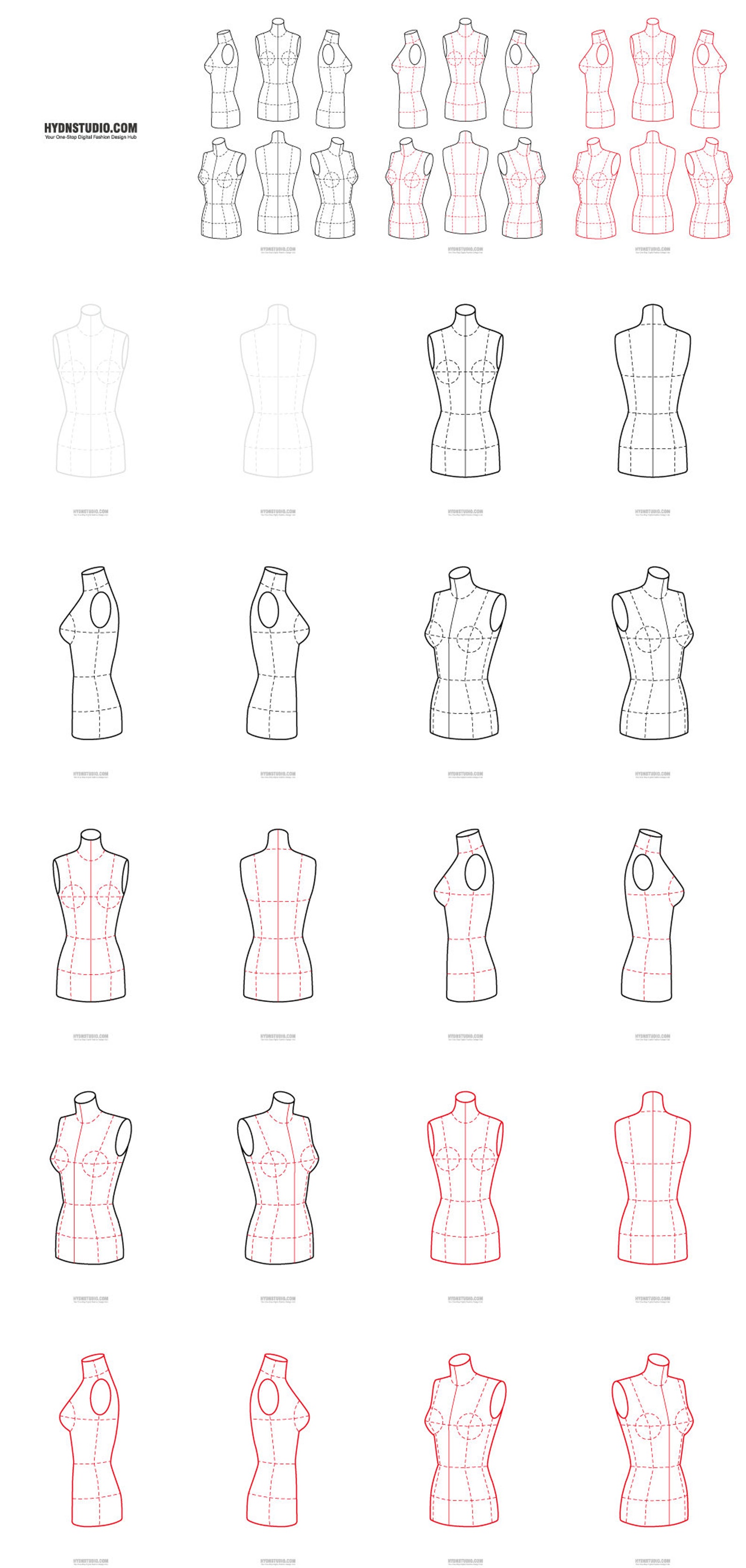 Women's Fashion Design Vector Mannequin Template | A4 Printable High ...