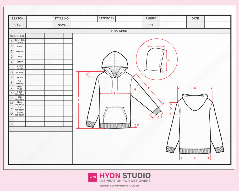 Digital Fashion Techpack Template With Vector Hoodie CAD and Flat ...