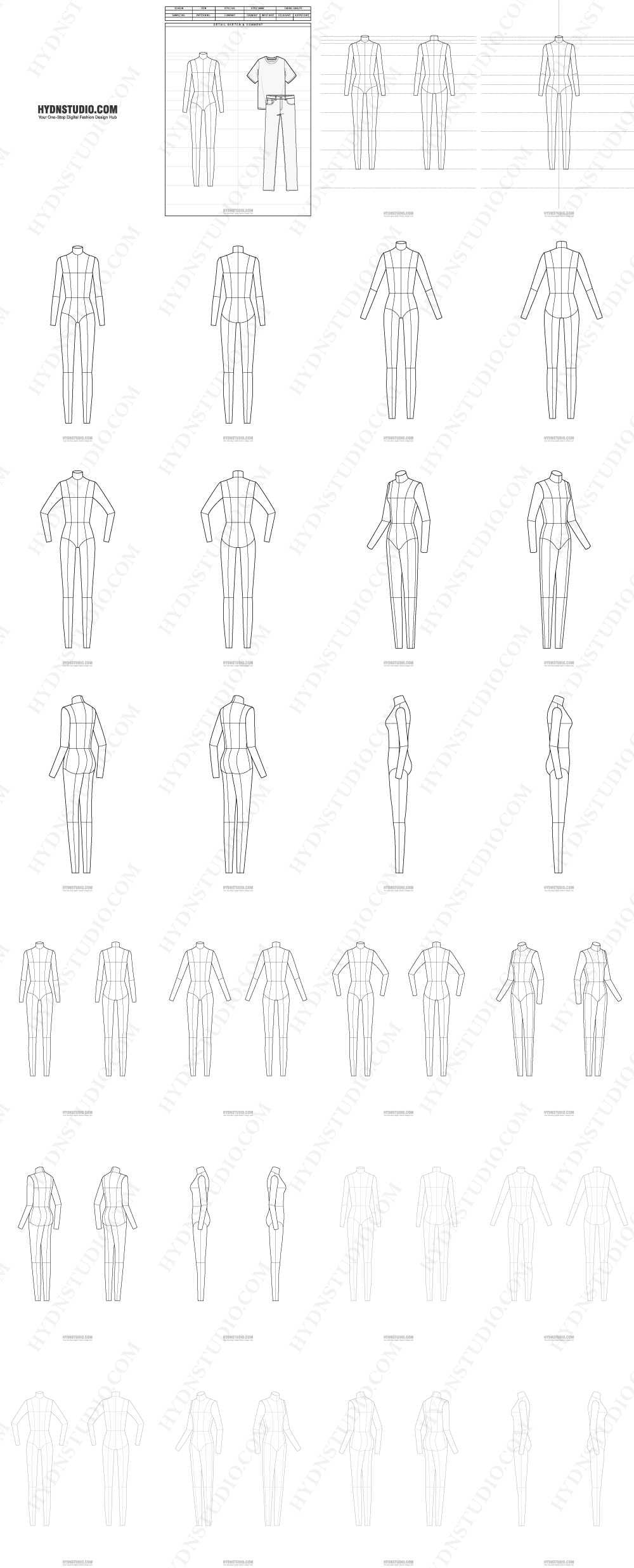 Fashion Flats Body Templates | 26 A4 Pages Professional Design Toolkit ...
