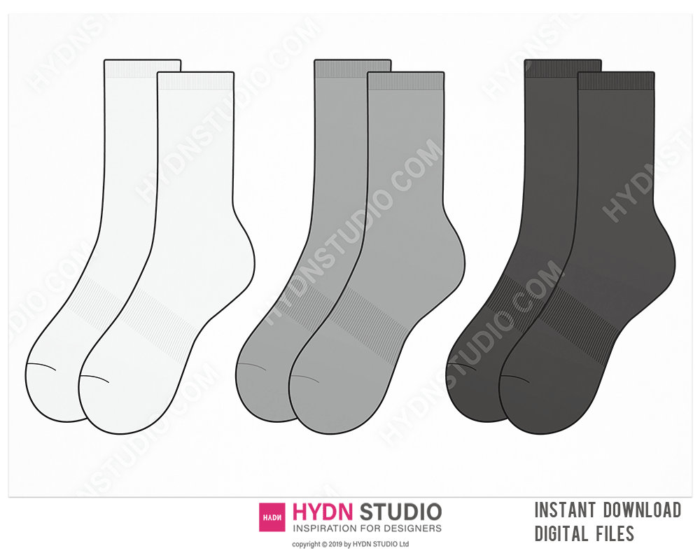 Crew Socks Design SET Template / Techpack Template / Technical Drawings ...