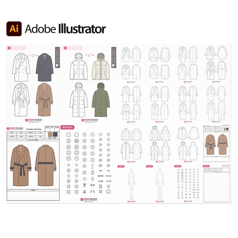 Vector Coat Outer Down Jacket Design Set 22 Style Vector Outer Designs ...