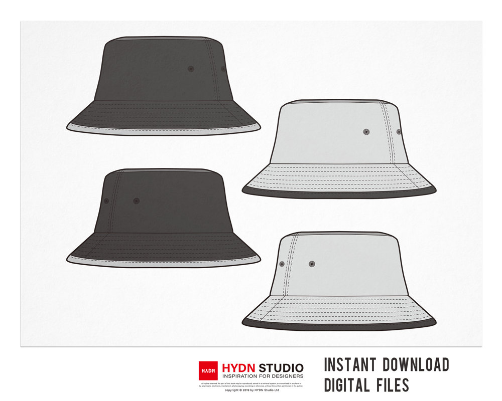BUCKET HAT Flat Sketch, Fashion Flats, Fashion Design Template, Fashion ...