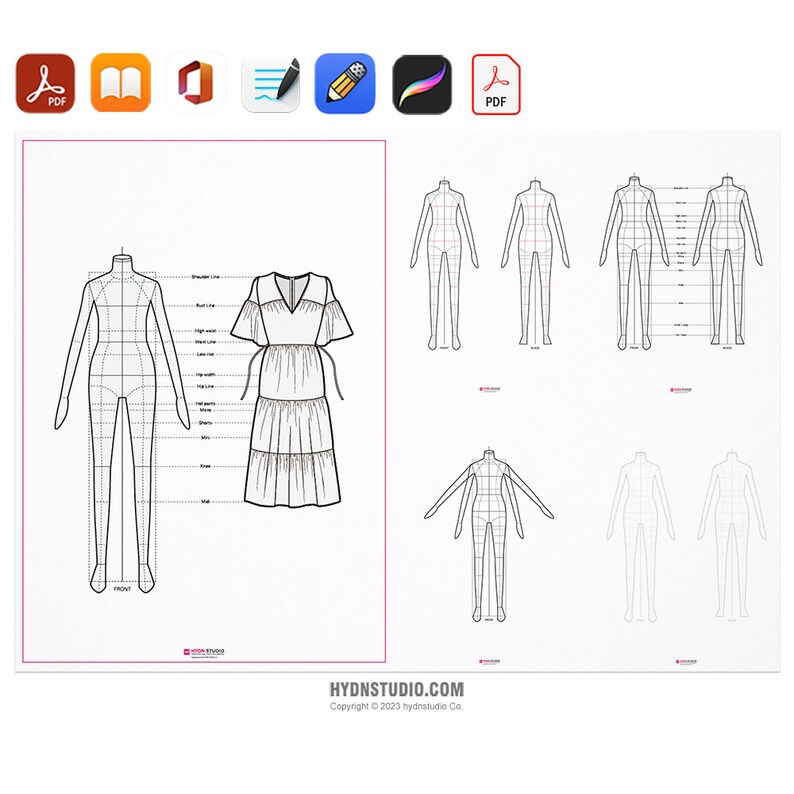 Fashion Flats Body Templates for Design | 9 Pages, 6 Unique Styles ...
