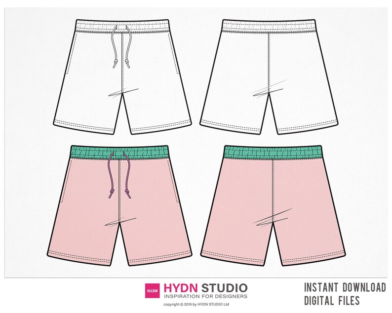 Shorts Flat Sketch, Fashion Flats, Fashion Design Template, Fashion ...