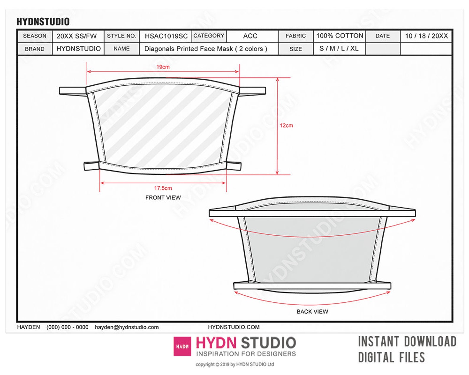 Mask Tech Pack / Technical Drawings / Fashion Template / Illustrator ...