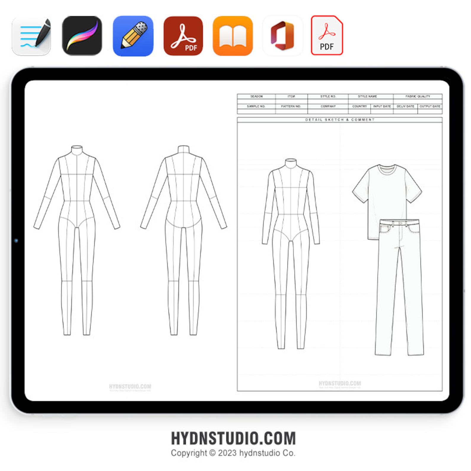 Fashion Flats Body Templates | 26 A4 Pages Professional Design Toolkit ...