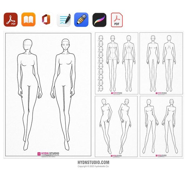 Fashion Flats Body Templates for Design 9 Pages, 6 Unique Styles ...