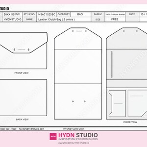 Clutch Bag Tech Pack / Techpack Template / Technical Drawings / Fashion ...