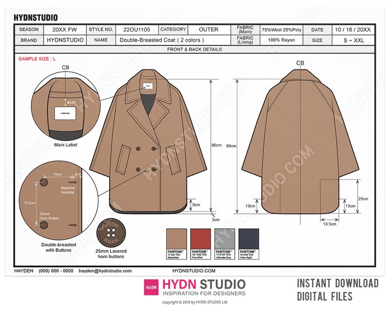 Vector Complete Coat Outer Design Techpack Template Technical Drawings ...
