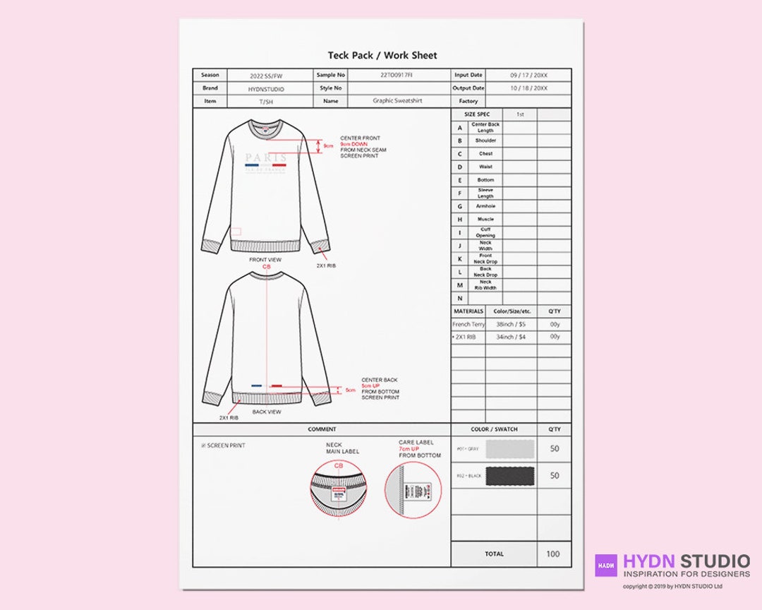 Tech Pack Template english A4 Size 08 / Technical Drawings / Fashion ...