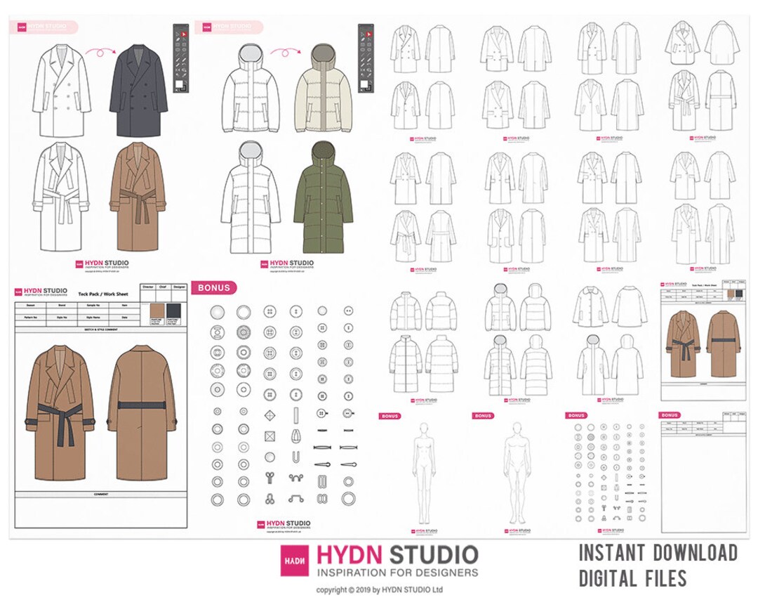 Vector Coat Outer Down Jacket Design Set 22 Style Vector Outer Designs ...