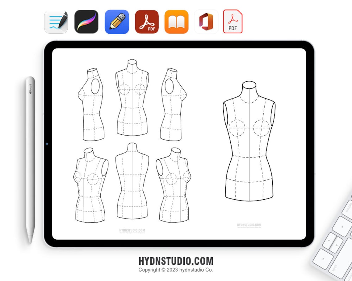 Women's Fashion Design Vector Mannequin Template | A4 Printable High ...