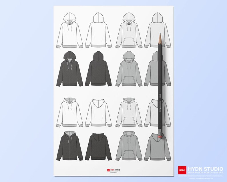 Hoodie Flat Sketch Design Set, Fashion Flats, Fashion Design Template ...