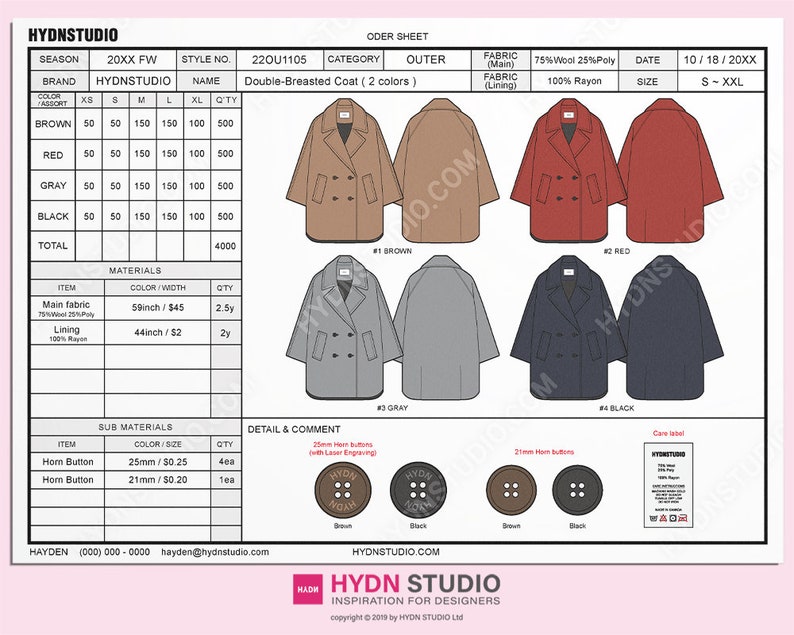Vector Complete Coat Outer Design Techpack Template Technical Drawings ...