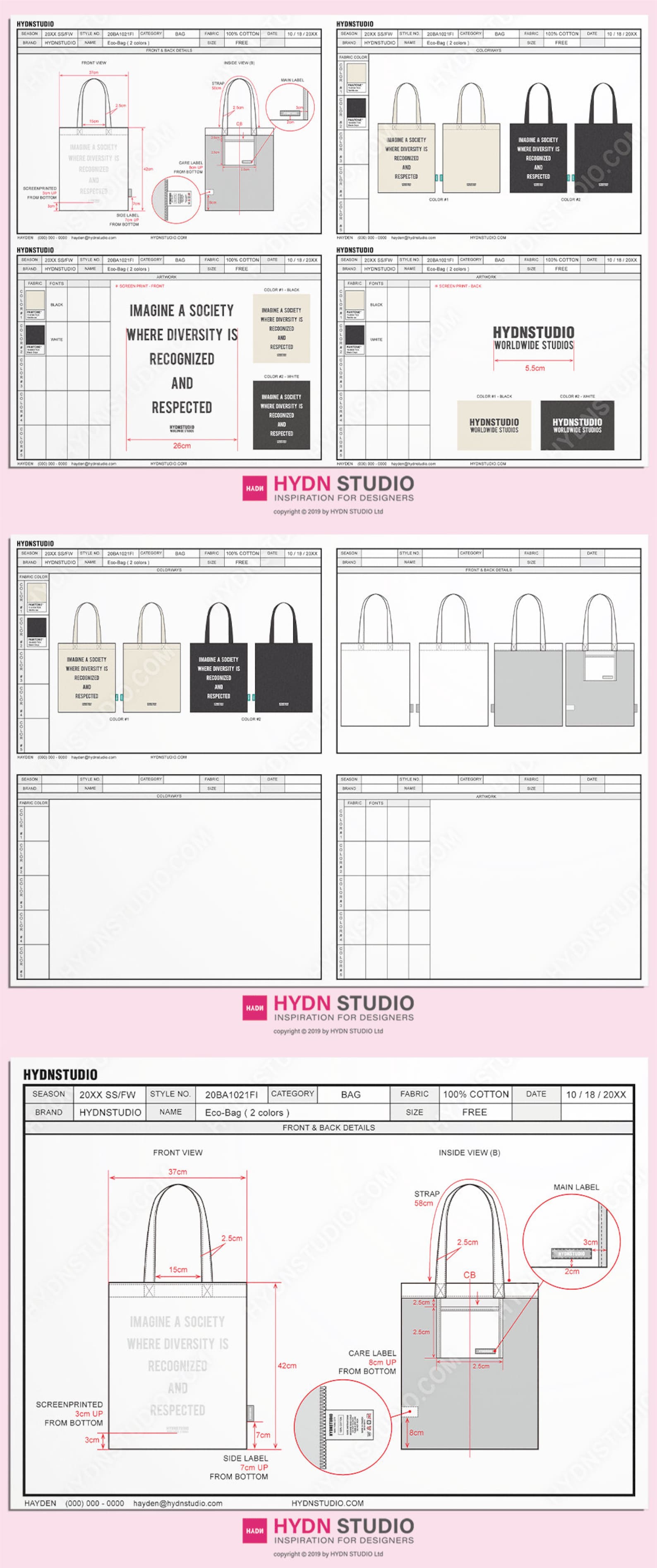 Eco-bag (tote Bag) Tech Pack / Techpack Template / Technical Drawings ...