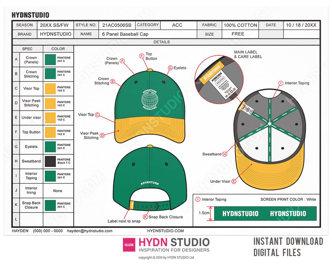 Stylish Vector Baseball Cap Tech Pack With Flat Sketch Design - Etsy