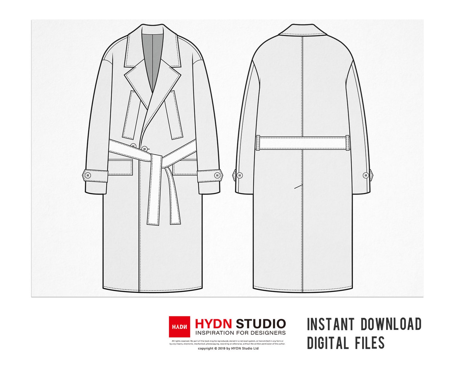 Belted Long Coat Flat Sketch 2style, Fashion Flats, Fashion Design ...