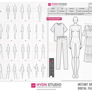 Fashion Illustration Template 47 Poses | A4 Digital Download & Print ...