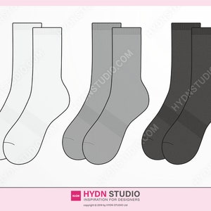 Crew Socks Design SET Template / Techpack Template / Technical Drawings ...