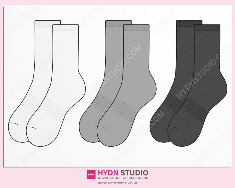 Crew Socks Design SET Template / Techpack Template / Technical Drawings ...