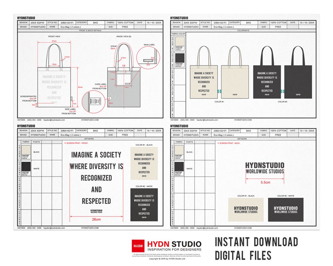 Eco-Bag Tote Bag Tech Pack / TechPack template / Technical | Etsy