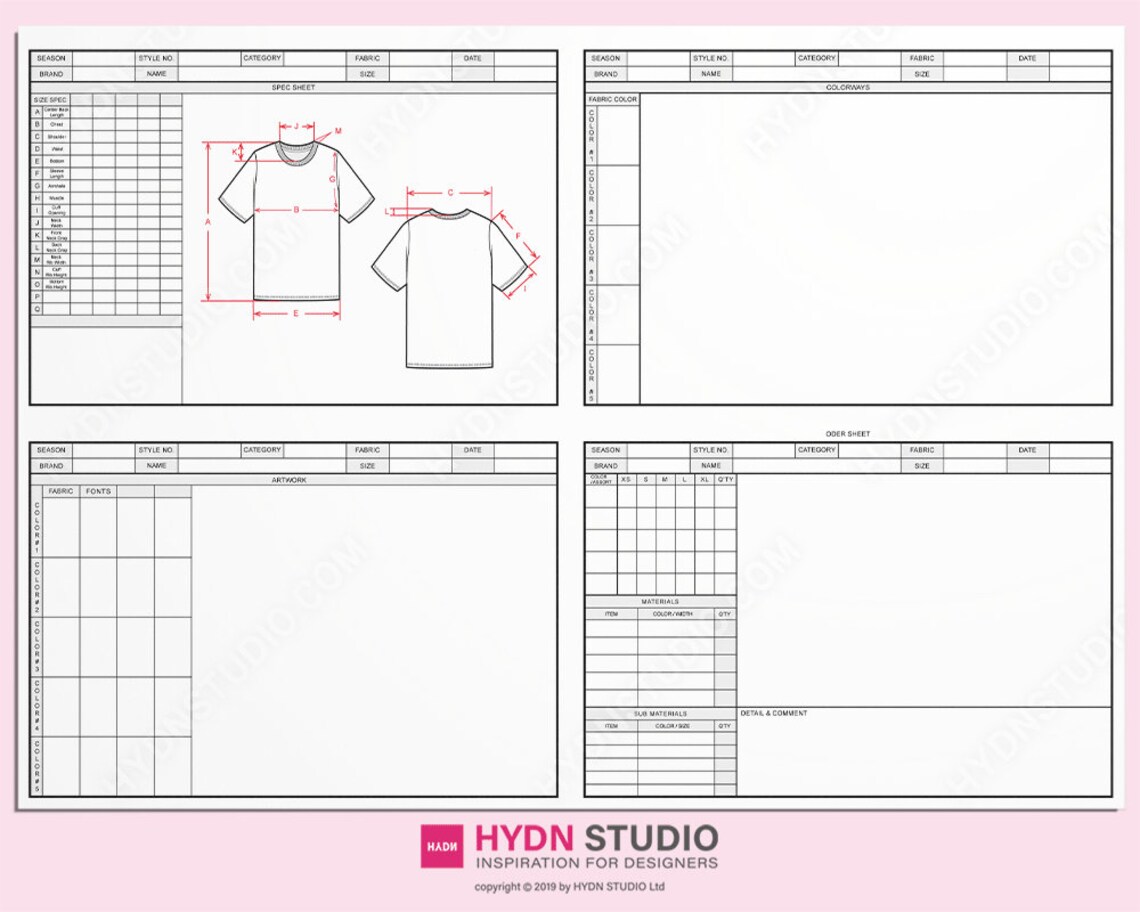Vector T-shirt Fashion Template With Technical Drawings - Etsy