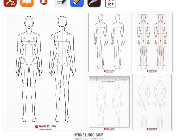 Fashion Illustration Template 47 Poses A4 Digital Download & Print High ...