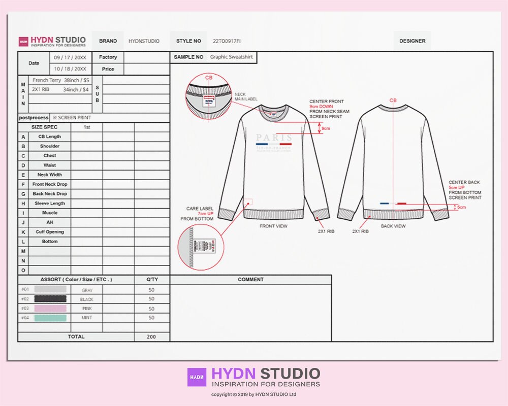 Tech Pack Template english A4 Size 04 / Technical Drawings / - Etsy