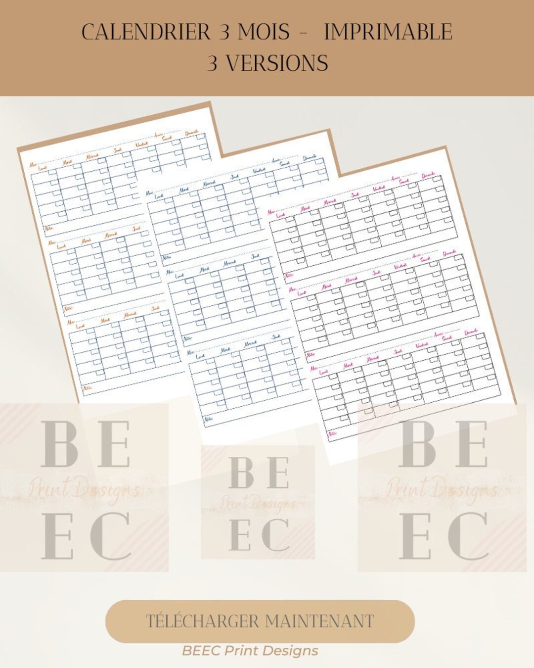 3 Month Calendar - Printable Planner Sheets, A4 Letter Size, Ideal 3 ...