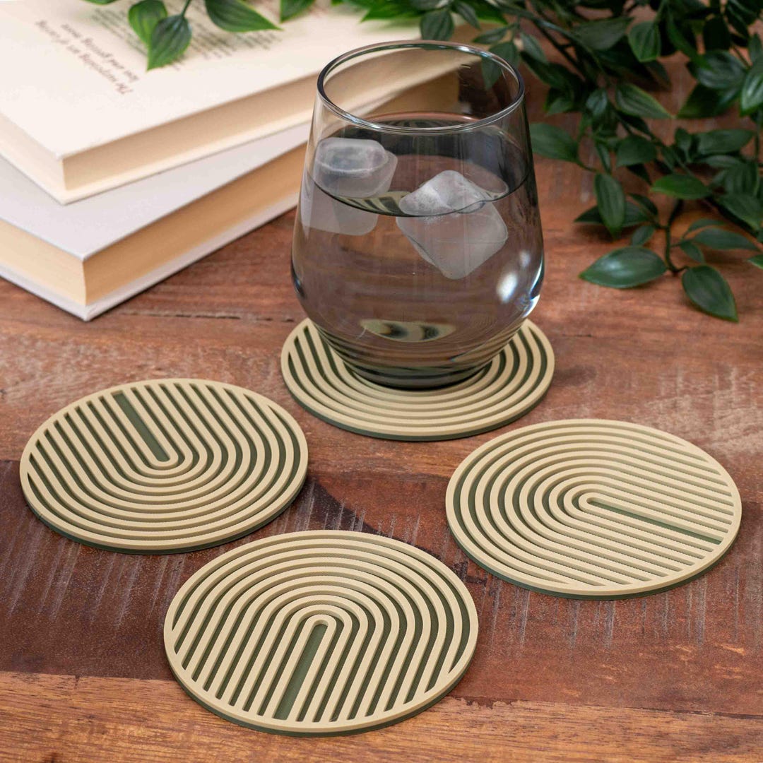 Circular Coasters Arch Design - Olive Green 4 or 8 Pack Coaster Set ...