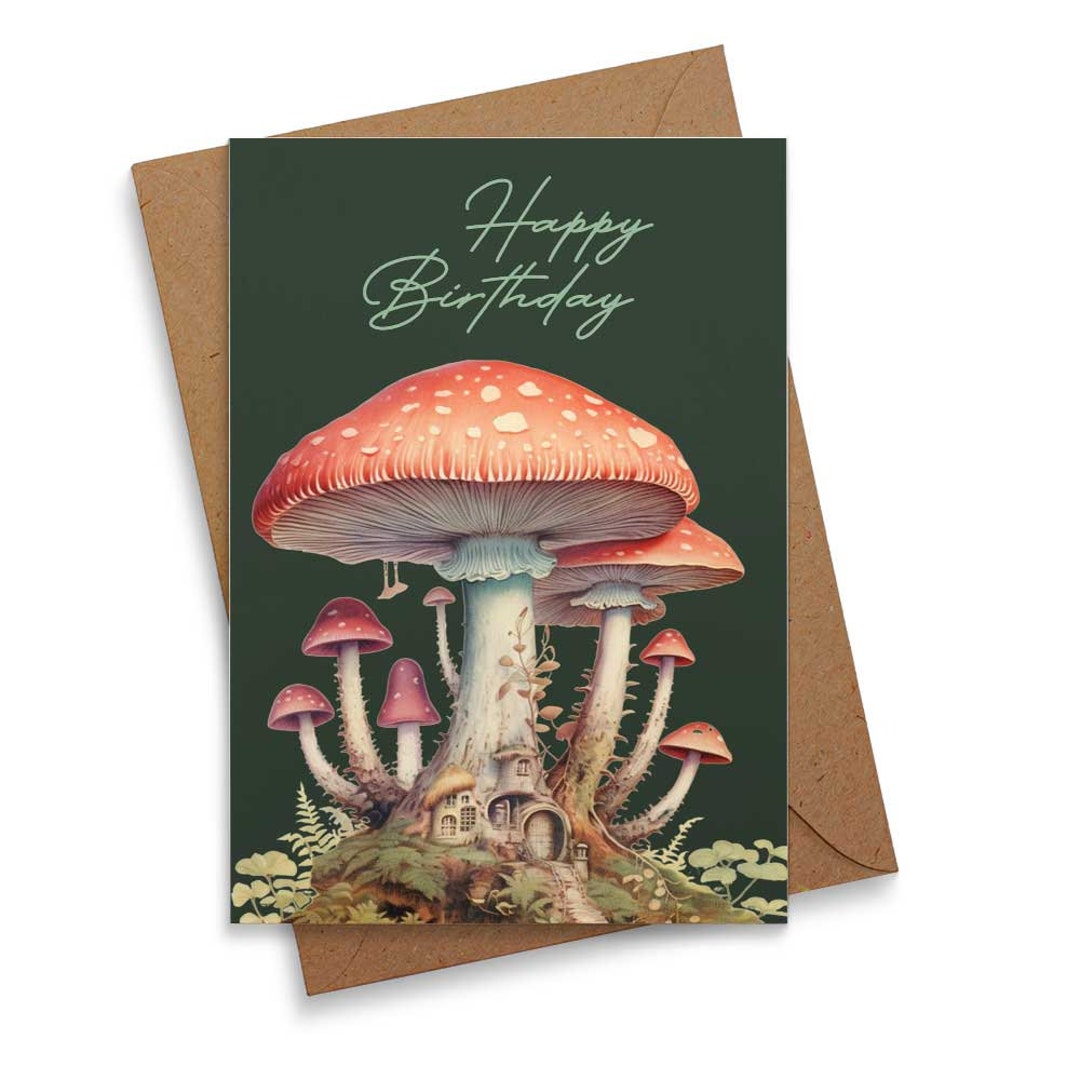 DIGITAL DOWNLOAD Vintage Mushroom Birthday Card, Birthday Card for Her ...